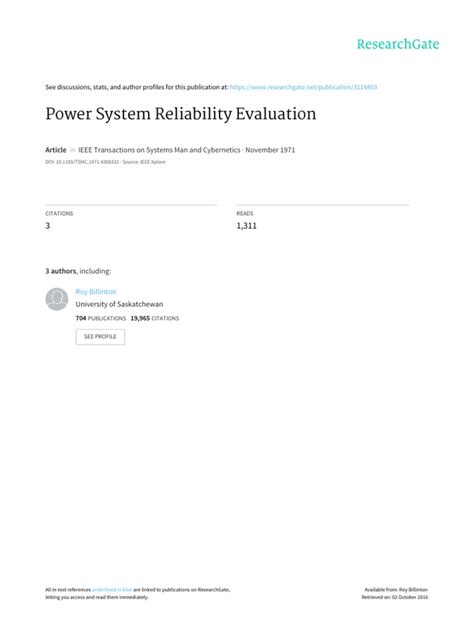 Power System Reliability Guide Pdf Markov Chain Reliability
