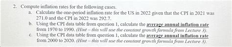 Solved Compute Inflation Rates For The Following Cases A Chegg