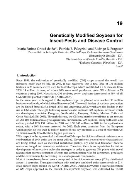 Pdf Genetically Modified Soybean For Insect Pests And Disease Control