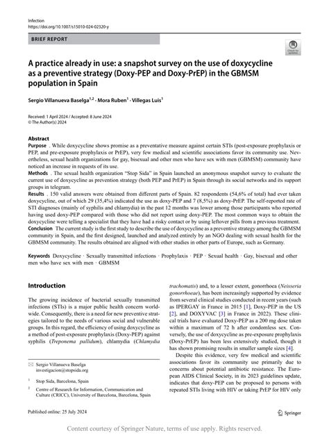 Pdf A Practice Already In Use A Snapshot Survey On The Use Of Doxycycline As A Preventive