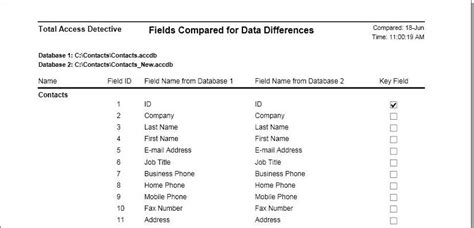 Sample Reports Of Microsoft Access Database And Object Comparison Results From Total Access