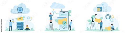 Security And Work With Cloud Data Service Vector Illustration Cartoon