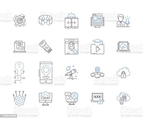 디지털 소프트 개요 아이콘 모음입니다 디지털 소프트 기술 소프트웨어 컴퓨터 프로그램 온라인 벡터 및 일러스트레이션 개념 세트