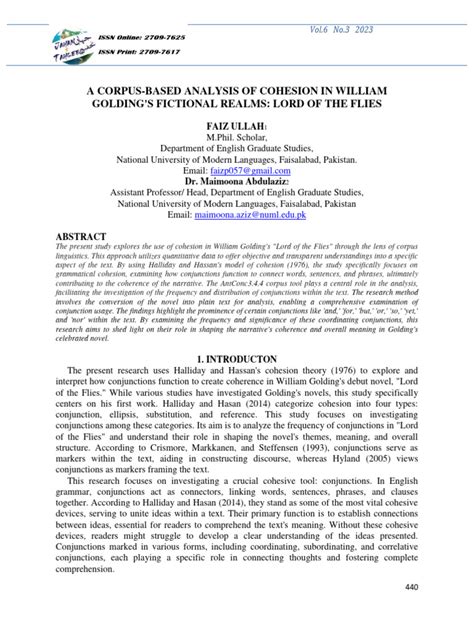 a corpus based analysis of cohesion in william golding s fictional
