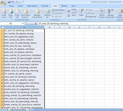 convert data text to column pada microsoft excel ~ finata otodidak