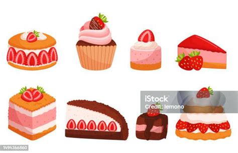 달콤하고 톡 쏘는 맛이 가득한 딸기 디저트 케이크 머핀 타르트 또는 컵케이크 크림 치즈케이크 딸기 쇼트 케이크에 대한 스톡 벡터 아트 및 기타 이미지 Istock