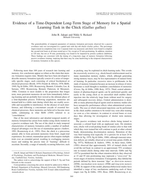 Pdf Evidence Of A Time Dependent Long Term Stage Of Memory For A