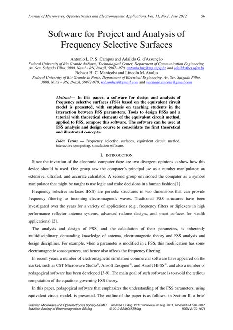 Pdf Software For Project And Analysis Of Frequency Selective Surfaces