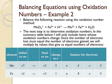 Ppt 7 3 Balancing Redox Reactions Using Oxidation Numbers Powerpoint Presentation Id 2597130