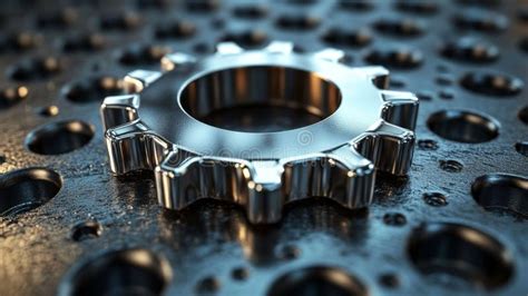 Close Up View Of A Metallic Gear On A Textured Surface In A Manufacturing Environment With