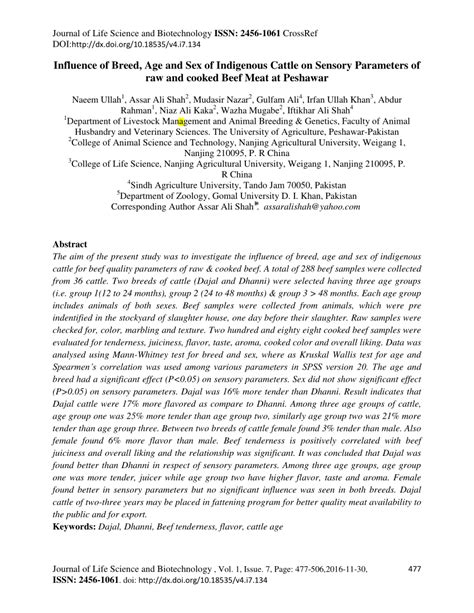 Pdf Influence Of Breed Age And Sex Of Indigenous Cattle On Sensory
