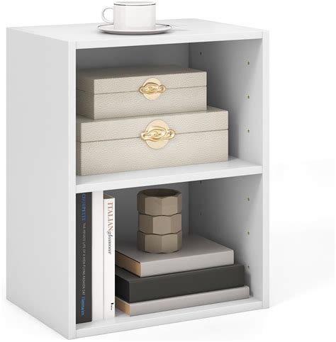 Dueatib Storage Cube 2 Tiers White Stackable Storage Shelf Cubby Organizer Wooden