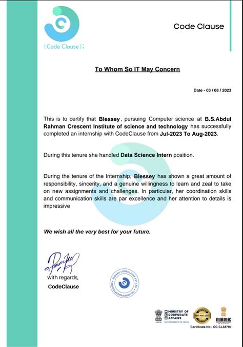 Thrilled To Have Completed My Internship At Code Clause Grateful For