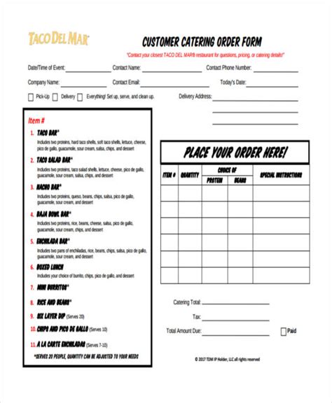 Free 11 Catering Order Forms In Pdf Excel Ms Word