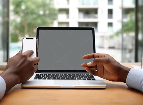 Premium Ai Image Mockup Hands Of African Man Showing Smartphone With