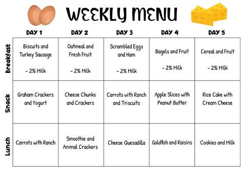 Free Printable Daycare Menus Printable Templates
