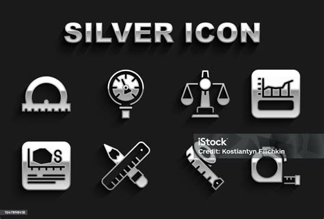 교차 눈금자와 연필 그래프 일정 차트 다이어그램 룰렛 구성 측정 테이프 면적 측정 정의의 척도 각도기 및 압력 수량계 아이콘을