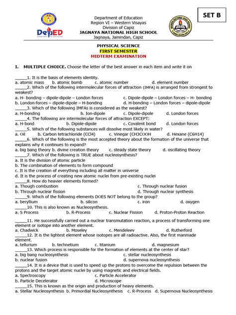 Midterm Phy Sci Set B Pdf