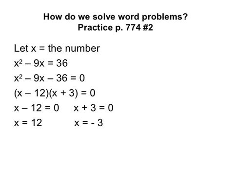 Solving Word Problems Involving Quadratic Equations