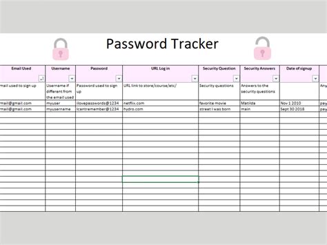 Excel Password Tracker Spreadsheet Password Tracker Password Etsy