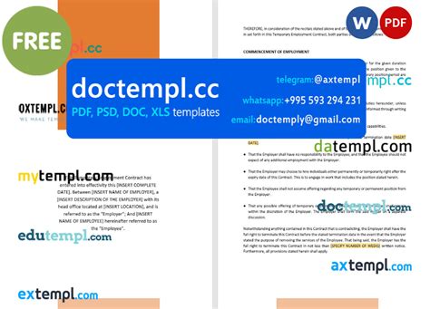 Temporary Employment Contract Template Word And Pdf Format