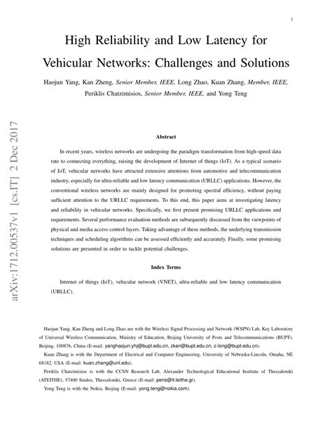 Pdf High Reliability And Low Latency For Vehicular Networks