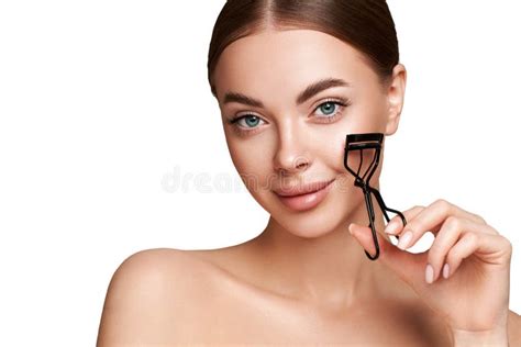 Beautiful Woman Using Eyelash Curler Stock Image Image Of Beautiful