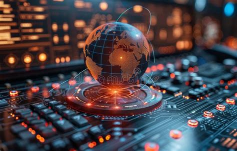 Futuristic Digital Globe Interface On Circuit Board With Data