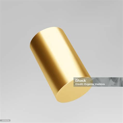 회색 배경에 격리 된 골드 3d 회전 실린더 실린더 기둥 황금 파이프 3d 기본 기하학적 형상 벡터 3차원 형태에 대한 스톡