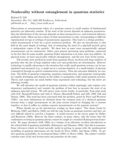 Pdf Nonlocality Without Entanglement In Quantum Statistics