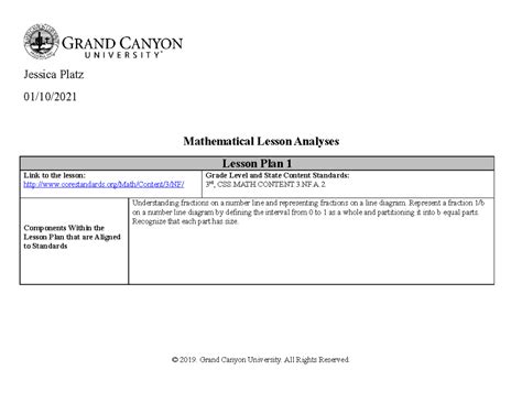 Elm 470 T2 Mathematical Lesson Analysis Jessica Platz 01 10 Mathematical Lesson Analyses