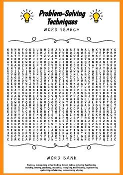 Problem Solving Techniques Word Search Challenge Worksheet TPT