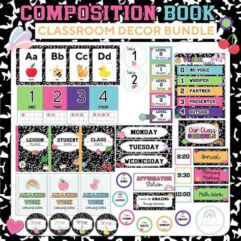 Composition Notebook Classroom Decor Bundle Groovy Retro Theme Editable