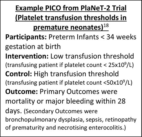 Example PICO From PlaNeT Platelets For Neonatal Transfusion Download Scientific Diagram