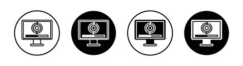 Computer System Update Flat Line Icon Set Computer System Update Thin Line Illustration