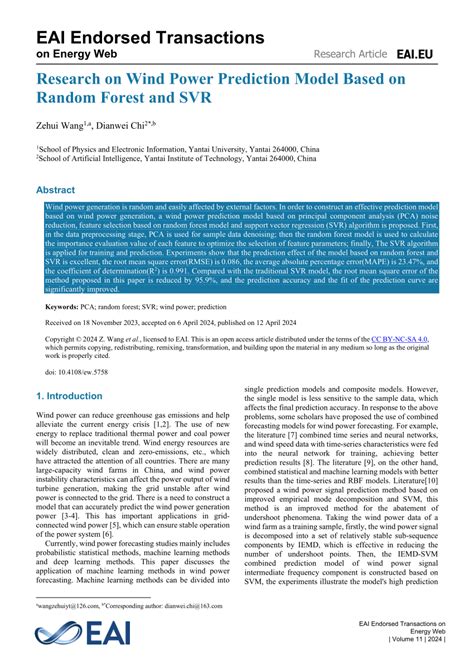 Pdf Research On Wind Power Prediction Model Based On Random Forest