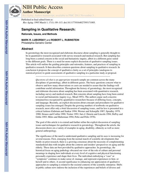Pdf Sampling In Qualitative Research Rationale Issues And Methods