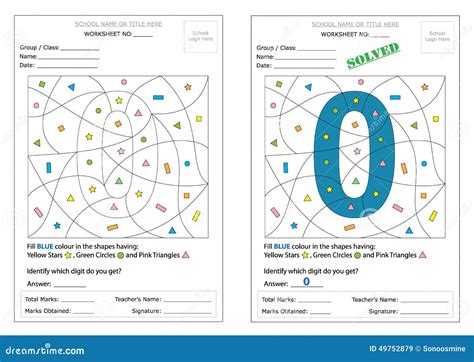 Worksheet Identify Digit Stock Vector Illustration Of Primary 49752879