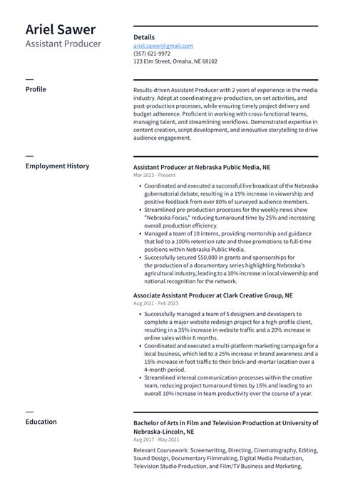 Top 16 Assistant Producer Resume Objective Examples