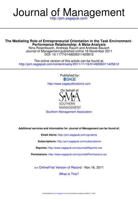 Pdf The Mediating Role Of Entrepreneurial Orientation In The Task Environmentperformance
