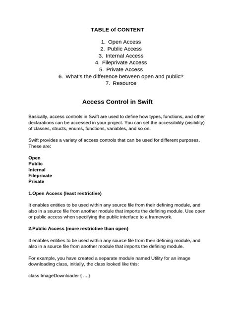 Access Control In Swift Pdf Class Computer Programming Swift Programming Language