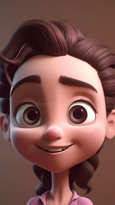 3d Rendering Of A Cute Cartoon Girl With Brown Hair And Brown Eyes