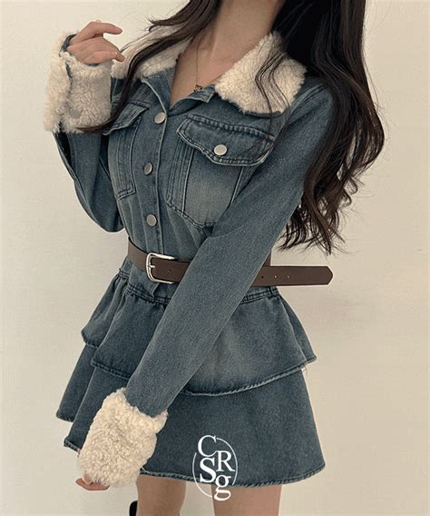[키치룩 러블리💝] 뽀글이 데님 캉캉 미니원피스 에이블리