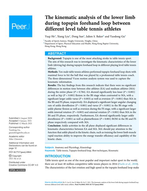The Kinematic Analysis Of The Lower Limb During Topspin Forehand Loop Between Different Level