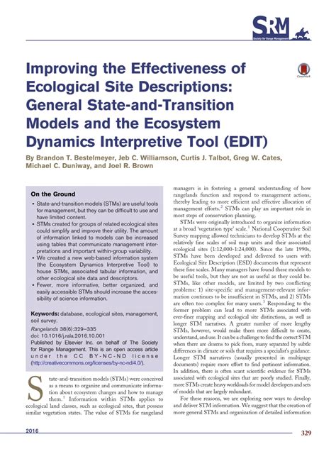 Pdf Improving The Effectiveness Of Ecological Site Descriptions General State And Transition