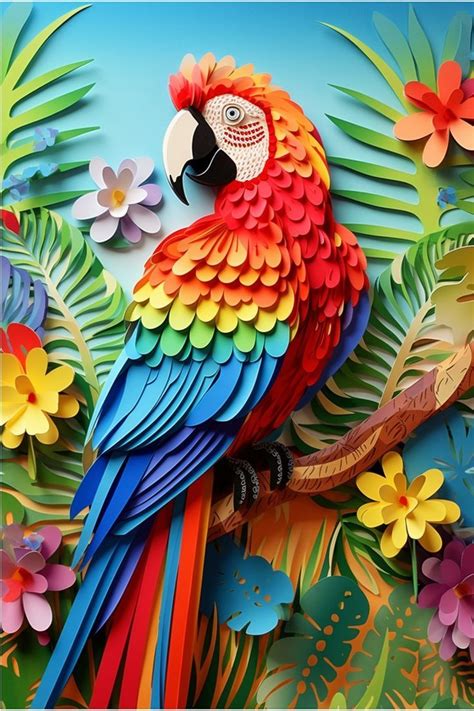 Tropical Bird Design Vibrant Macaw Layered Paper Art Bundle 200 Png Commercial License