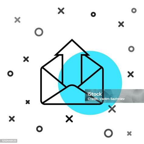 흰색 배경에 격리 된 검은 줄 나가는 메일 아이콘 봉투 기호입니다 나가는 메시지 기호입니다 메일 탐색 버튼입니다 임의동적 모양 벡터 일러스트레이션 배달에 대한 스톡 벡터