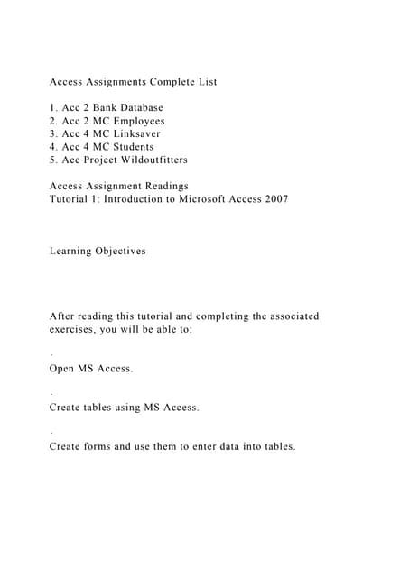 Access Assignments Complete List1 Acc 2 Bank Database2 Accdocx
