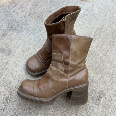 Brown Platform Boots Light Brown Patchwork Depop