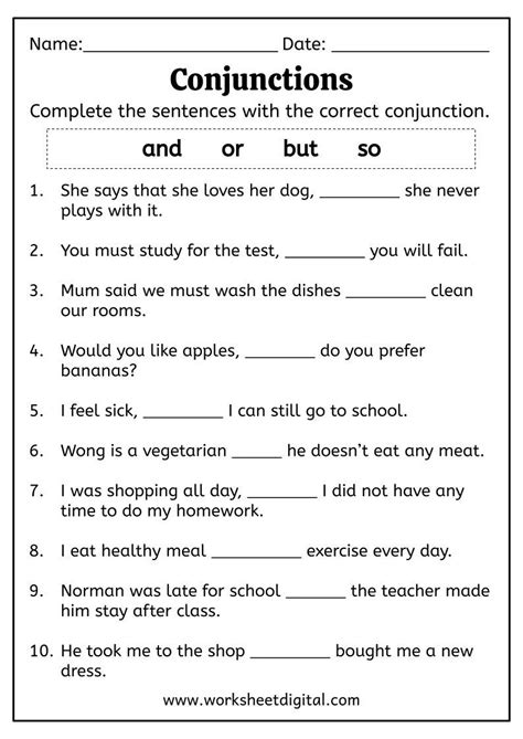 Conjunction Worksheet In 2024 Learn English English Vocabulary Words